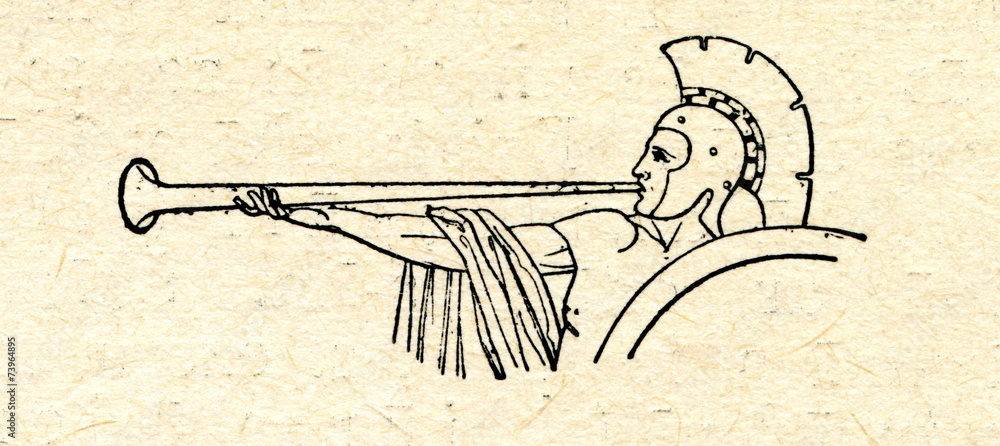 Musician playing the salpinx Stock Photo | Adobe Stock