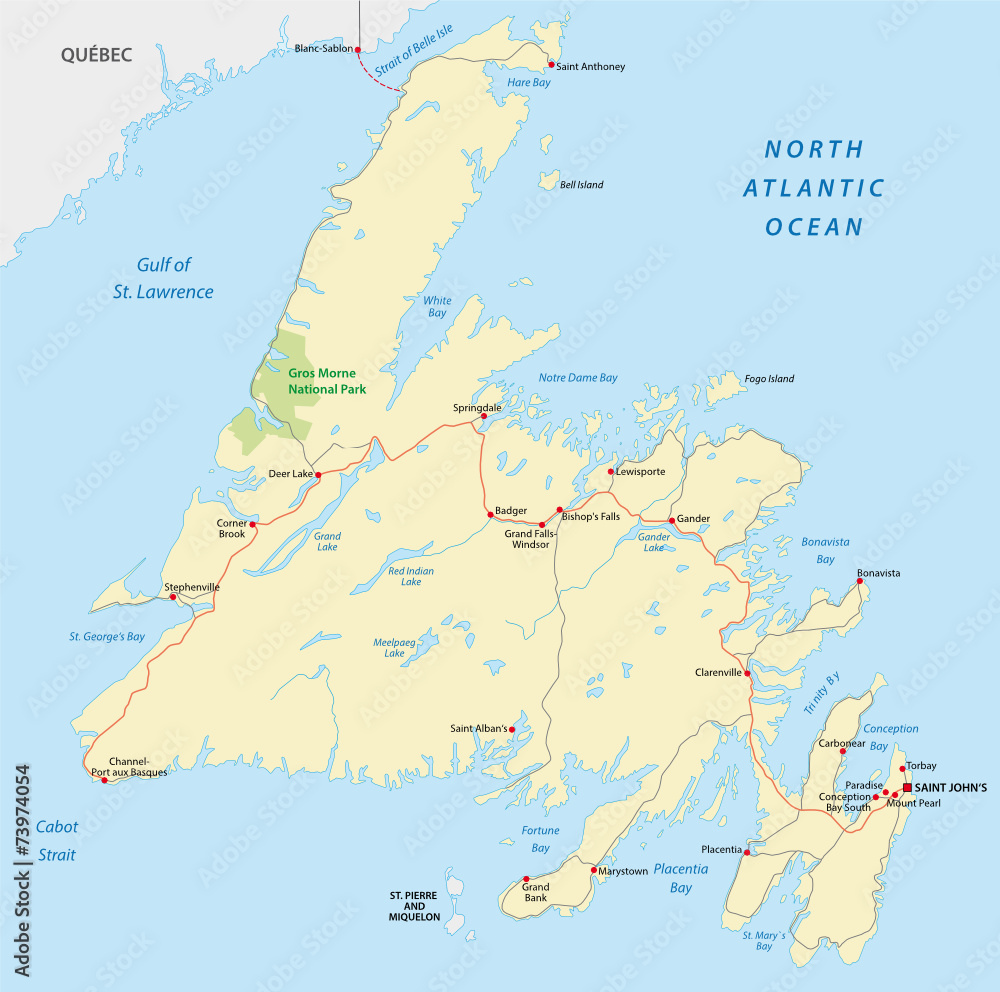 newfoundland road map Stock Vector | Adobe Stock