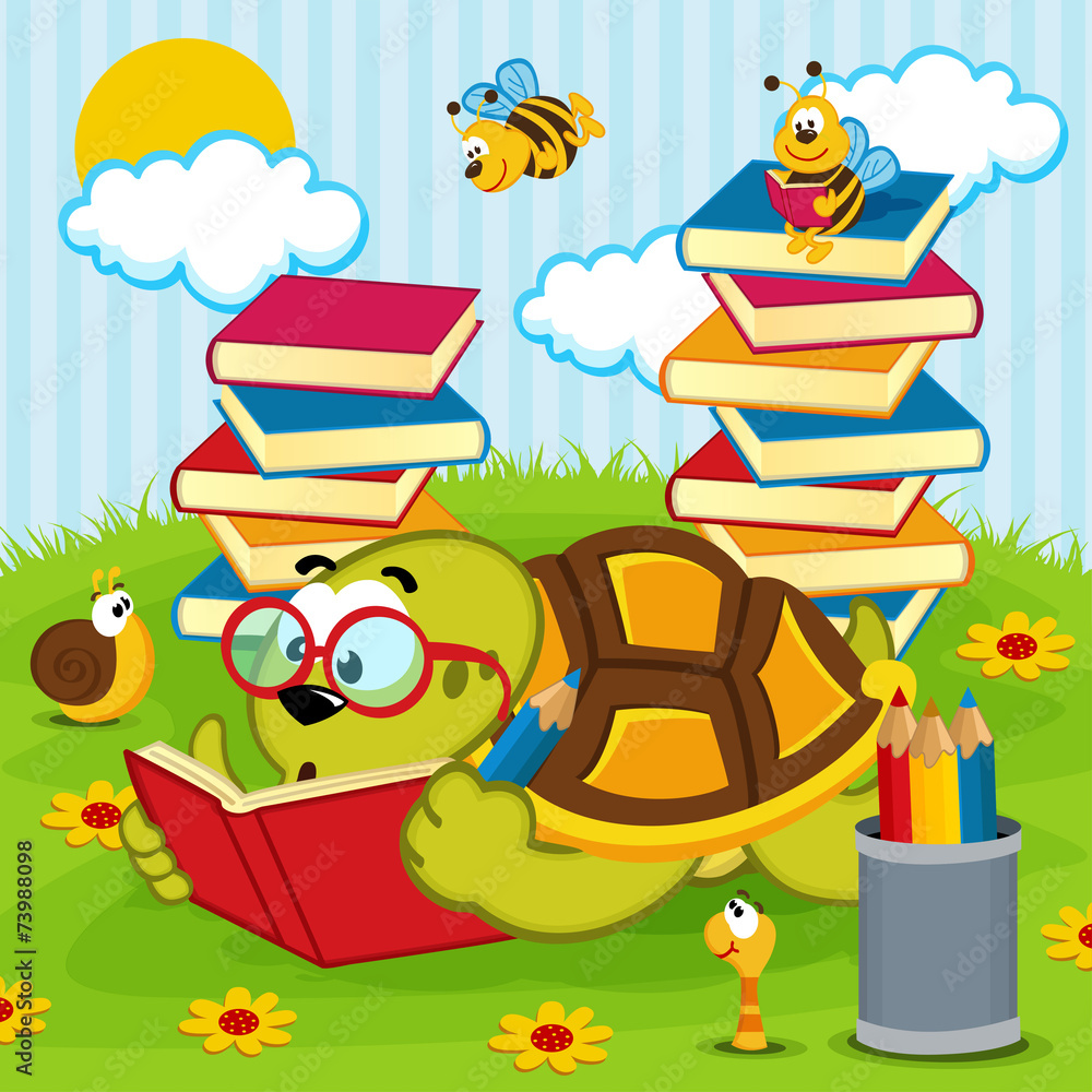 turtle reading book - vector illustration, eps Stock Vector | Adobe Stock