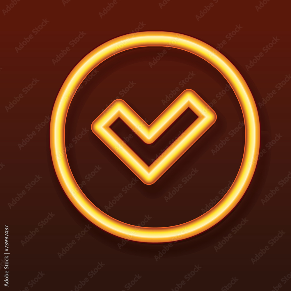 Glowing golden icon. Tick in a circle. Stock Vector | Adobe Stock