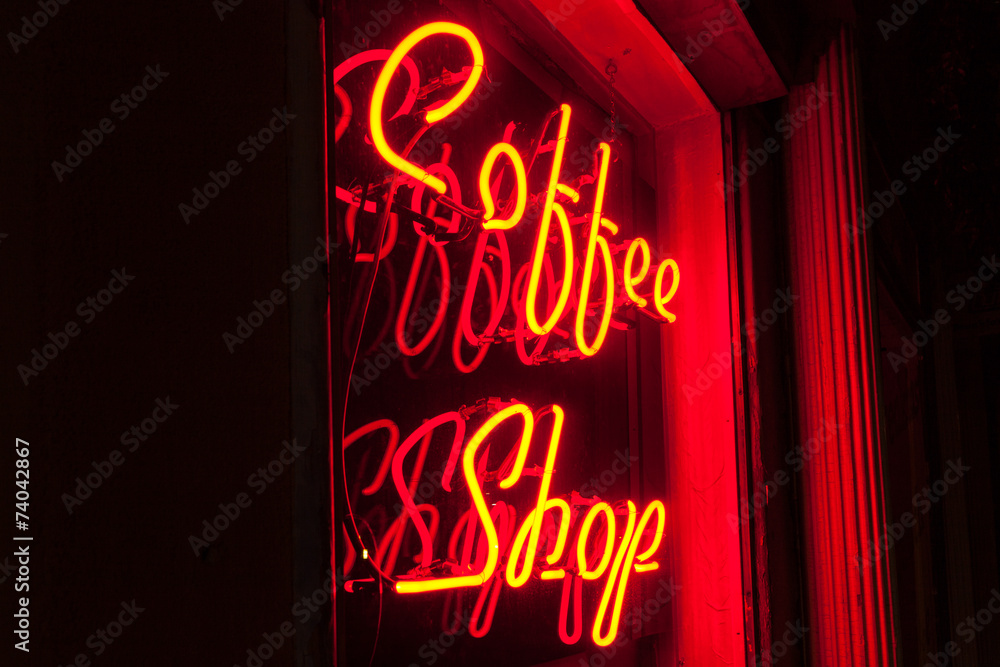 Red Neon Coffee Shop sign left side version Stock Photo | Adobe Stock