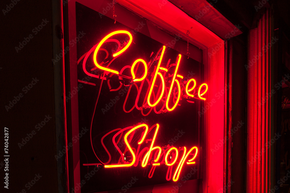 Red Neon Coffee Shop sign left side version closer Stock Photo | Adobe ...