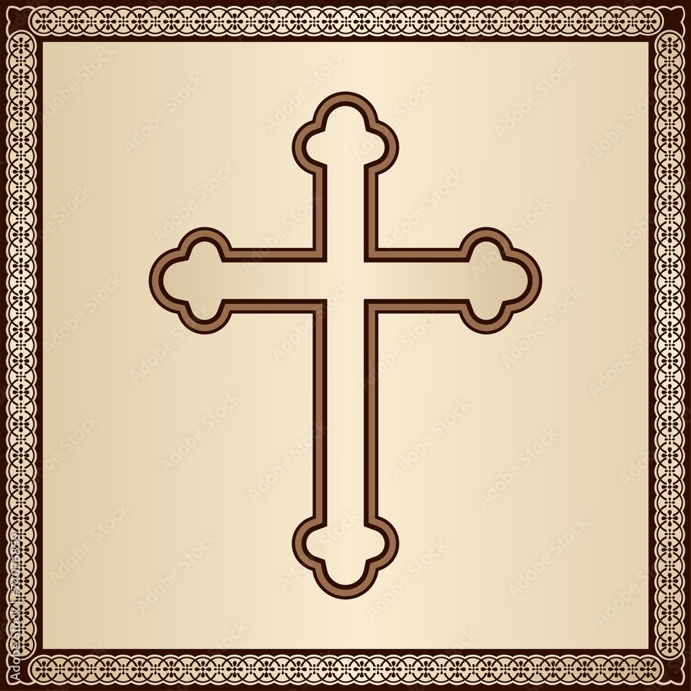 Christian Cross on golden background with filigree frame Stock Vector ...