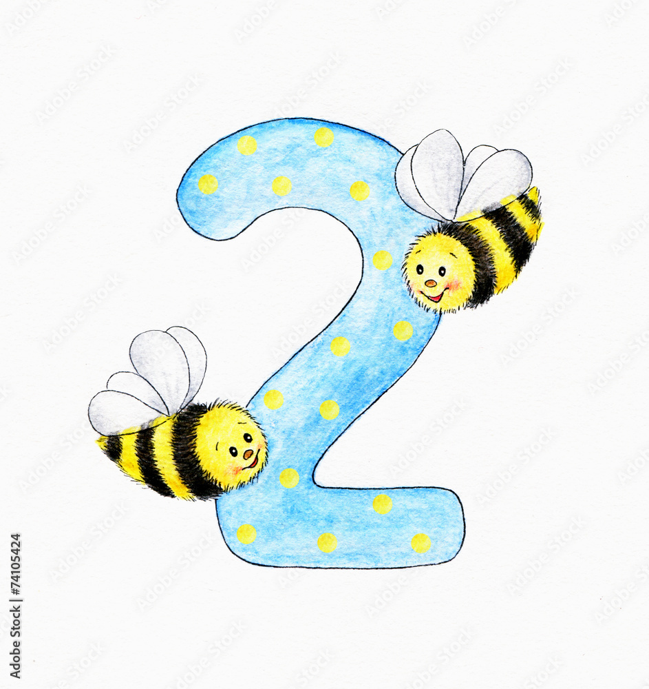 Number two and 2 bees Stock Illustration | Adobe Stock