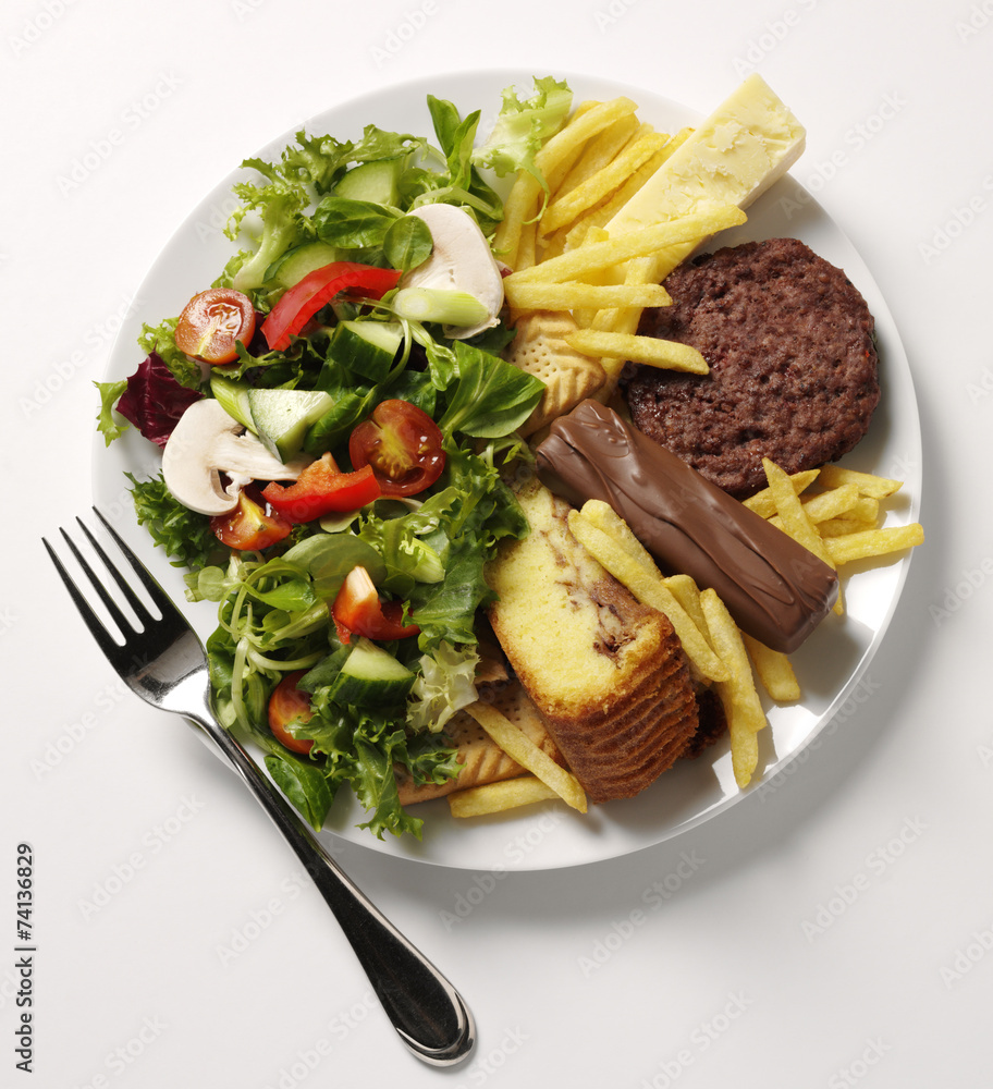Healthy and Unhealthy Food on a Plate Stock Photo | Adobe Stock