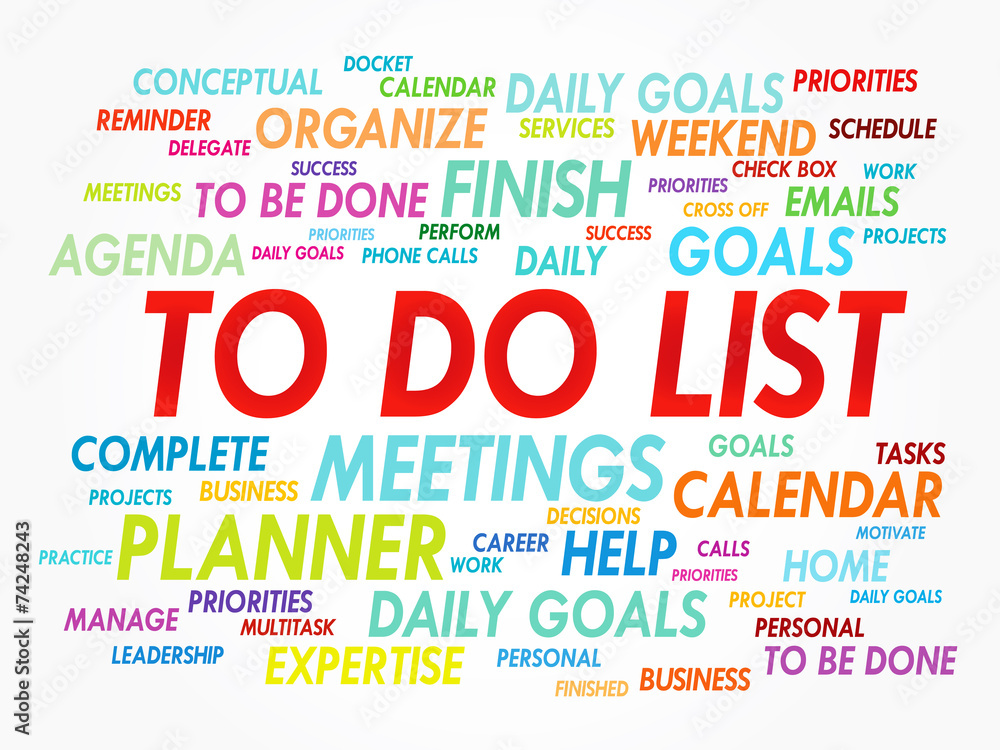 Word cloud of TO DO LIST related items, vector background Stock Vector ...