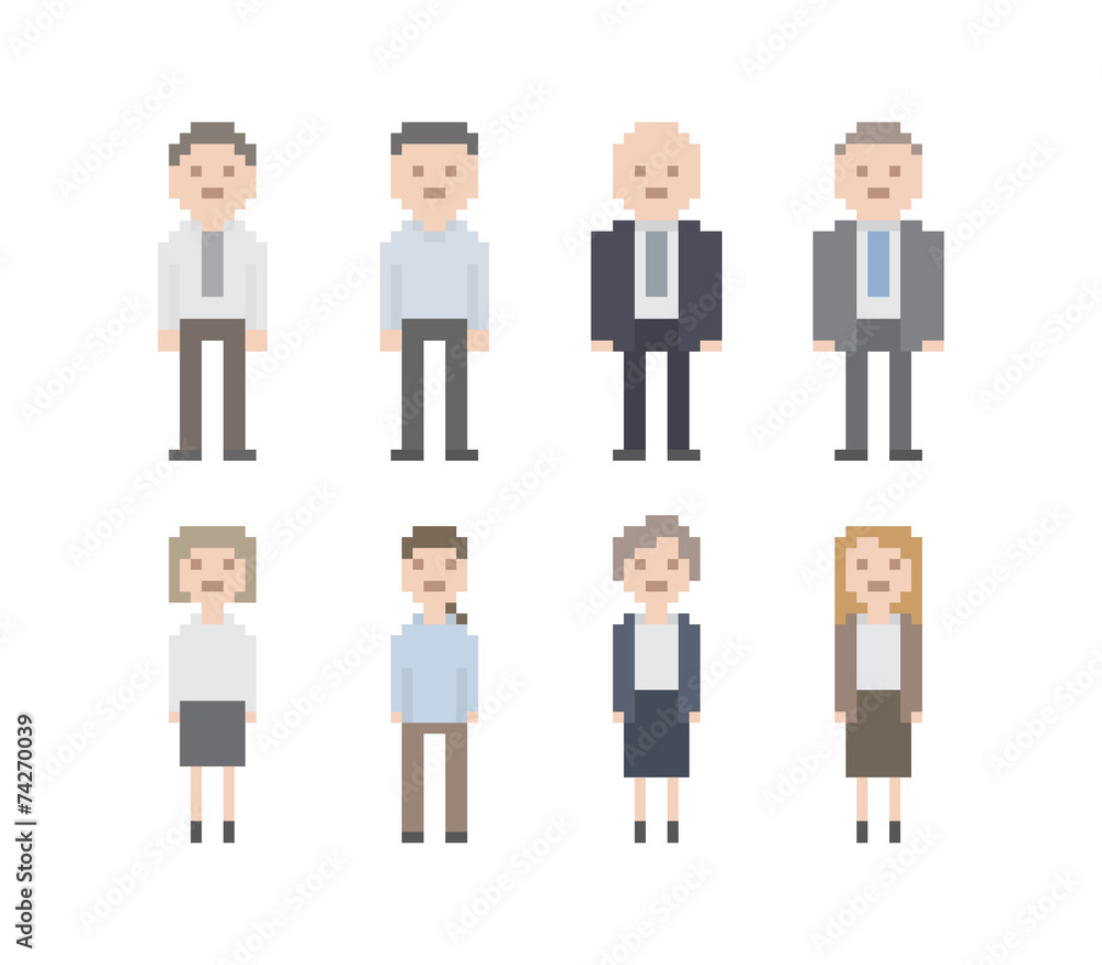 Collection of different pixel art style office people Stock Vector ...