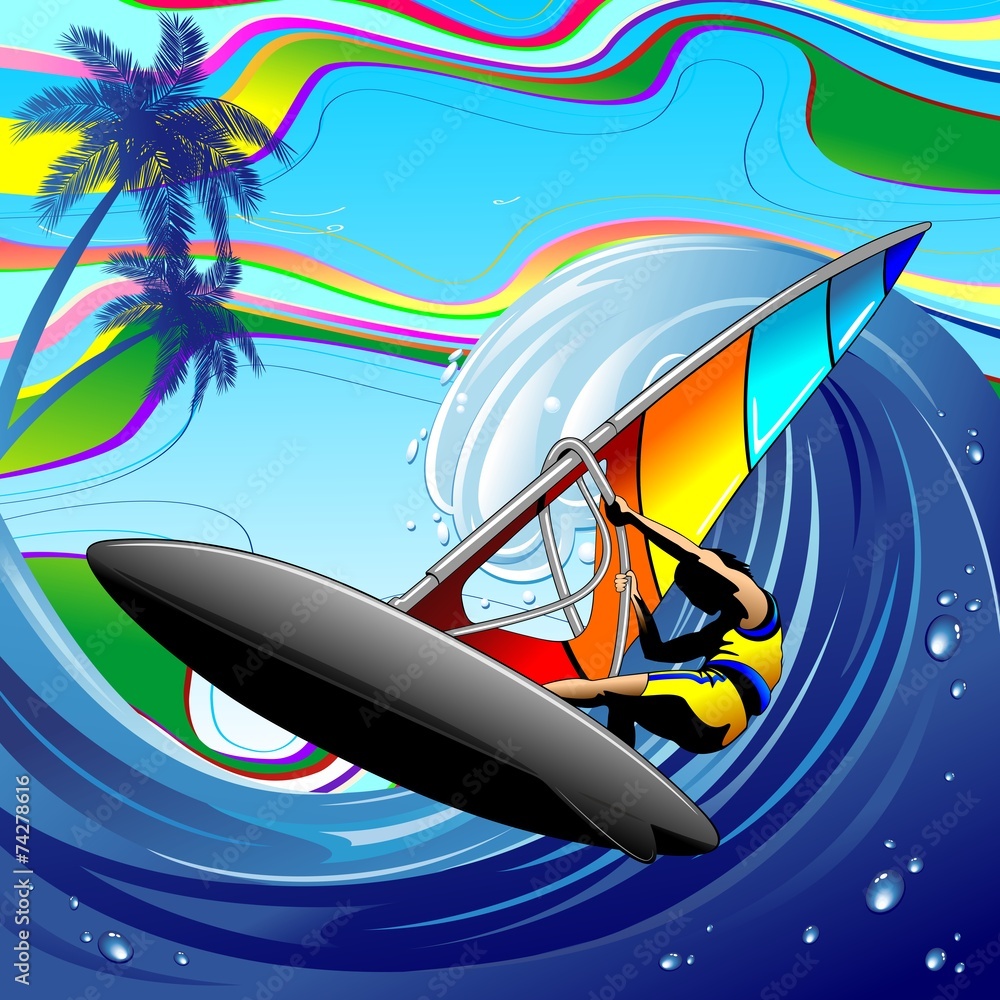 Windsurfer on Ocean Waves Stock Vector | Adobe Stock