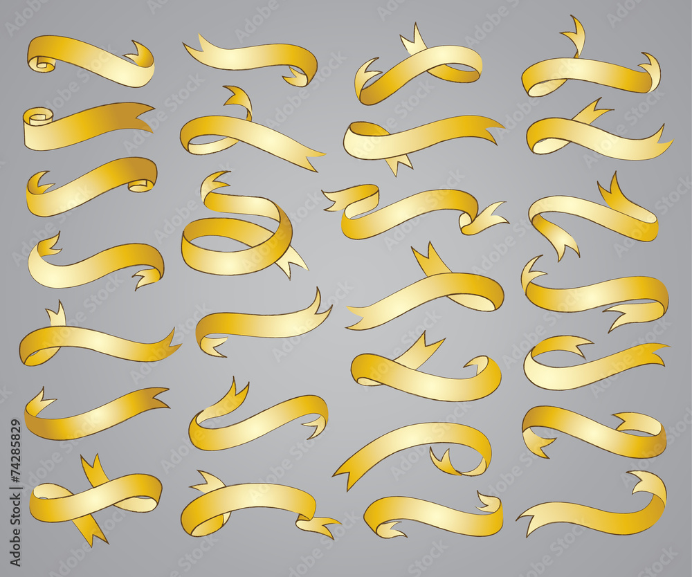 Sets of ribbon banners in gold vector illustration Stock Vector | Adobe ...