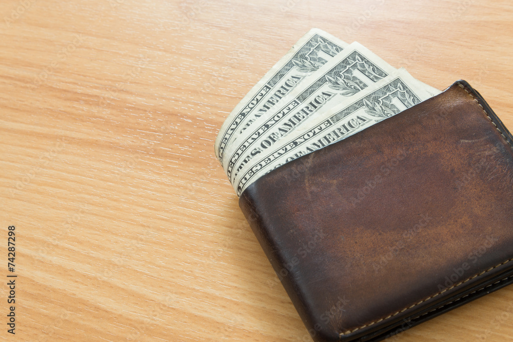 one dollar bill in wallet Stock Photo | Adobe Stock