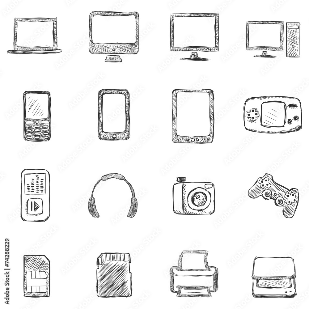 Vector Set of Sketch Computer Devices Icons Stock Vector | Adobe Stock