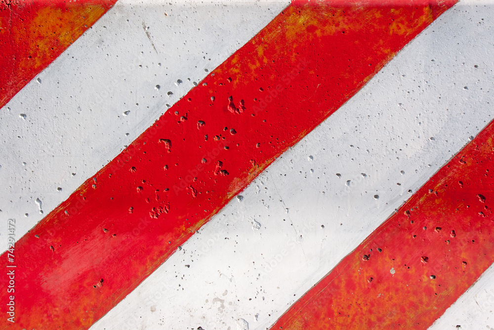 Red and white striped concrete road barrier texture. Stock Photo ...