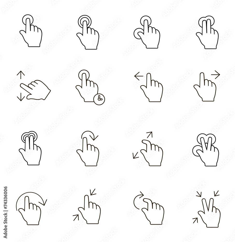 Touch Gestures Icons outline on white background Stock Vector | Adobe Stock