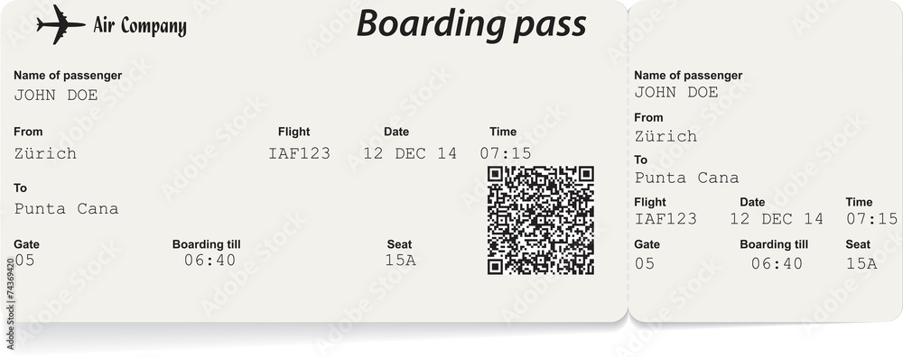 Airline boarding pass ticket with QR2 code Stock Vector | Adobe Stock