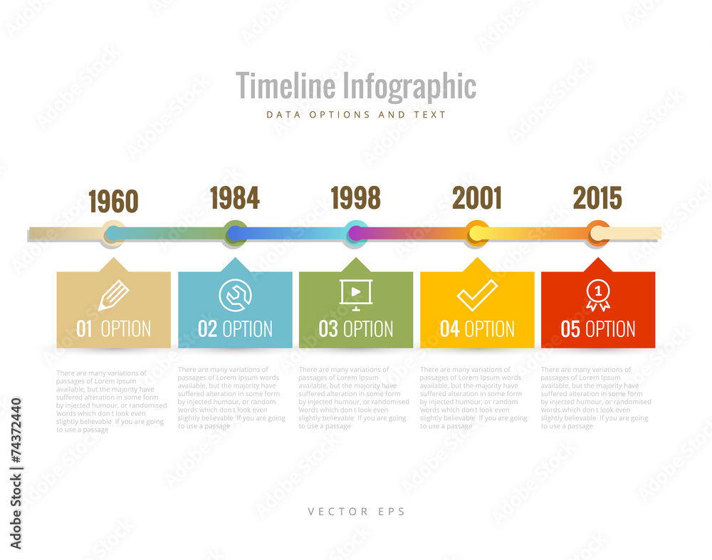 Timeline Infographic with diagrams, data options and text Stock Vector ...