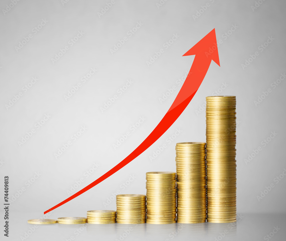 Coins graph stock market Stock Photo | Adobe Stock