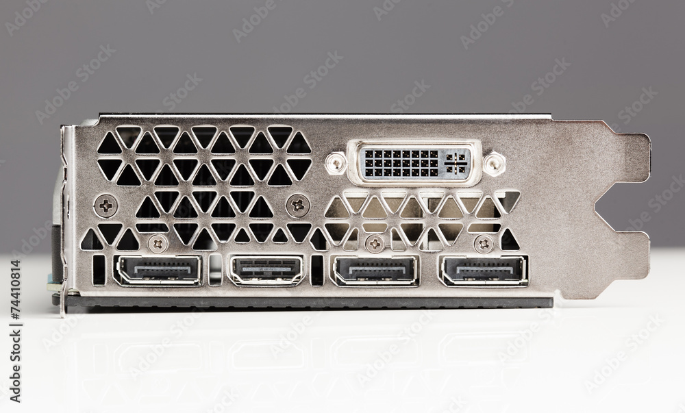 professional gaming graphic card, connectors panel front view Stock ...