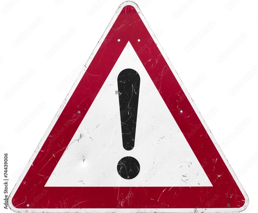 German traffic sign for warning about general dangers. It has a used ...