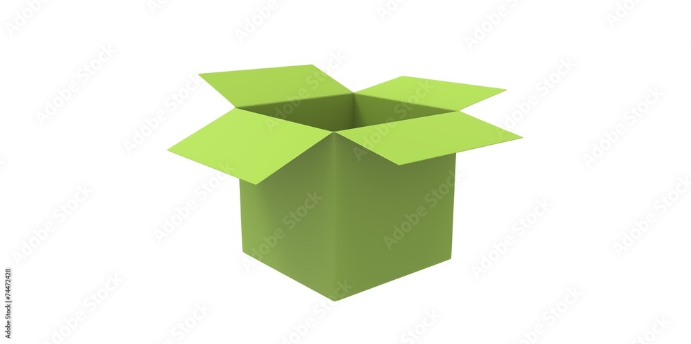 green 3D opened cardboard box isolated over white background Stock ...