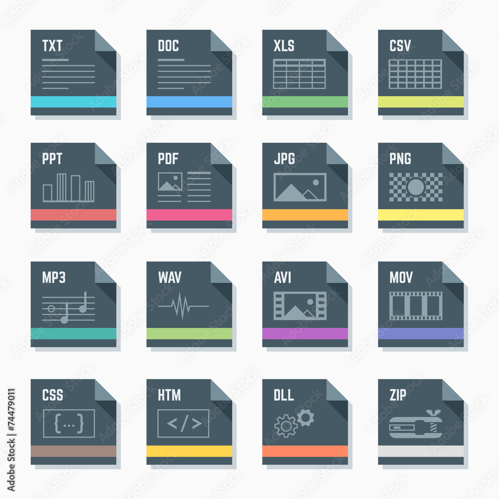 vector flat style dark grey square file formats icons Stock Vector ...