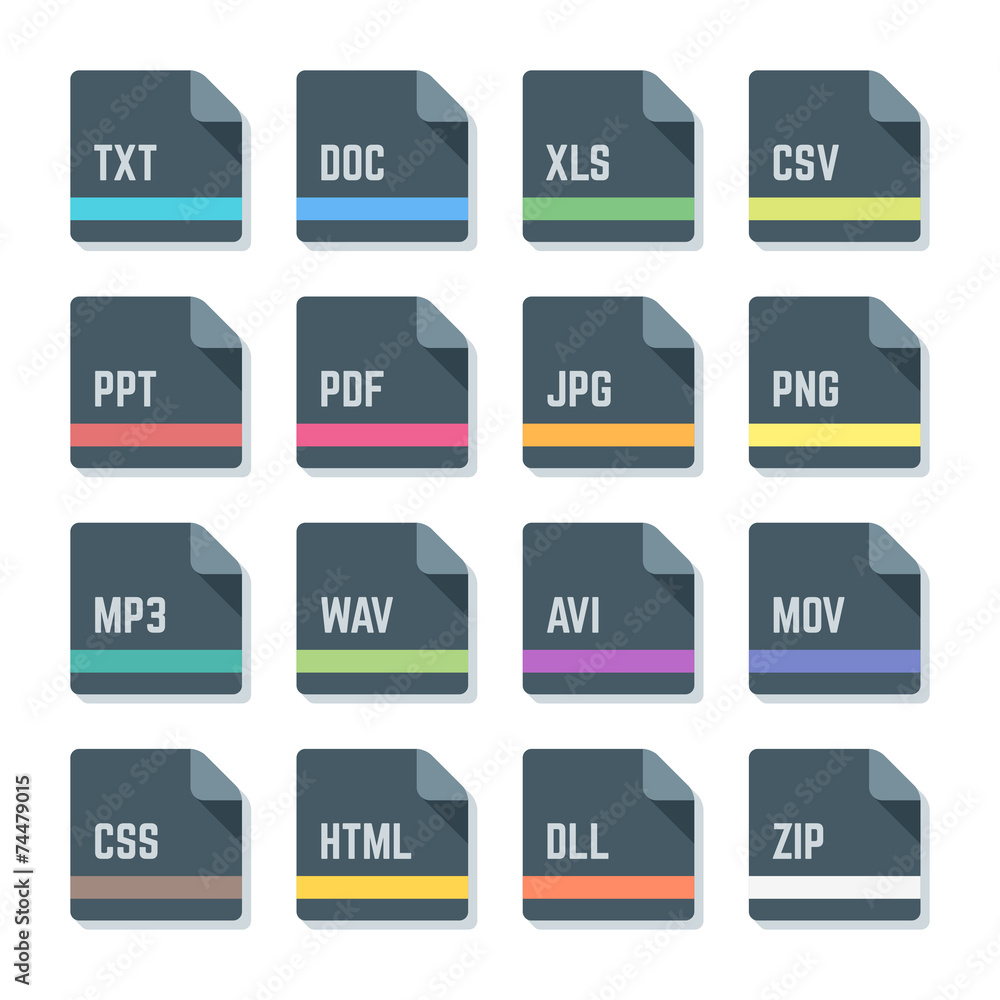 vector flat style rounded square file formats colored icons Stock ...