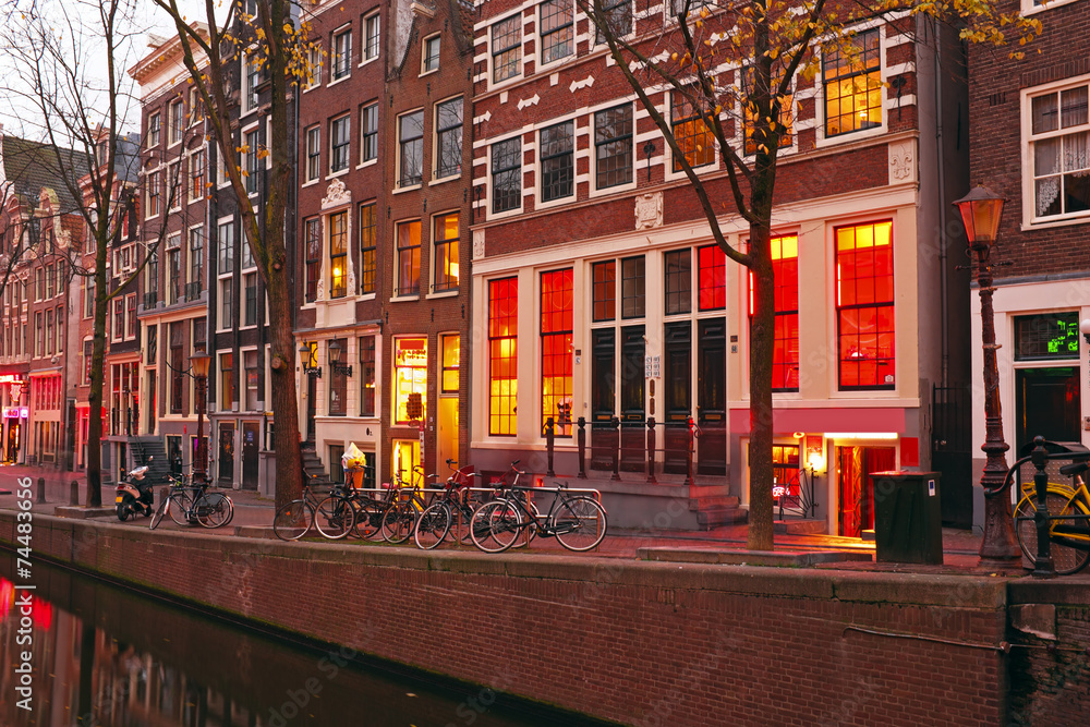 Red light district in Amsterdam the Netherlands at night Stock Photo ...
