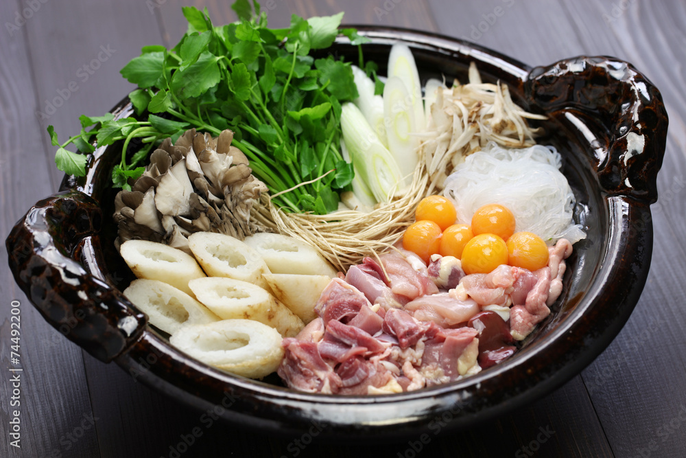 japanese chicken hot pot cuisine, kritanpo nabe with hinaizidori Stock ...
