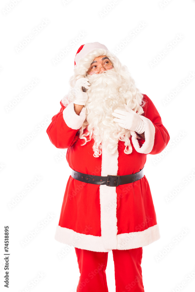 santa claus on white background using smart technology Stock Photo ...