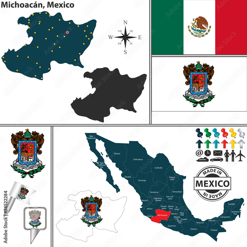 Map of Michoacan, Mexico Stock Vector | Adobe Stock
