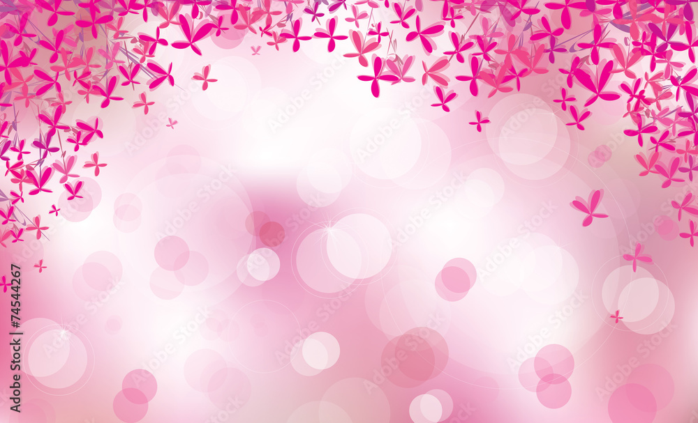 Vector pink floral border on bokeh background. Stock Vector | Adobe Stock