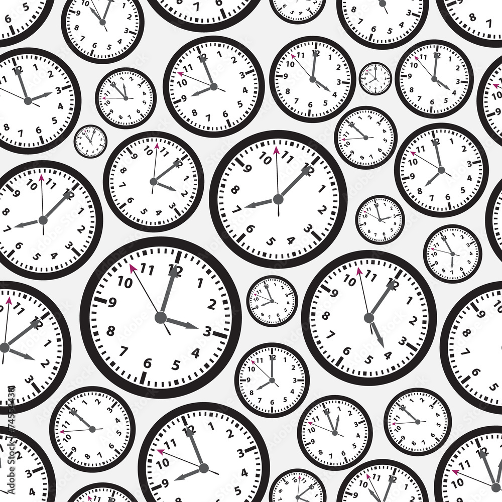 time zones black and white clock seamless pattern eps10 Stock Vector ...