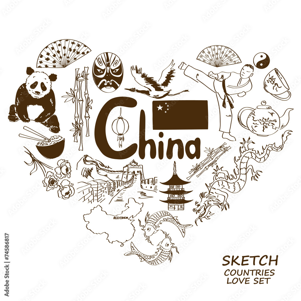 Chinese symbols in heart shape concept. Stock Vector | Adobe Stock