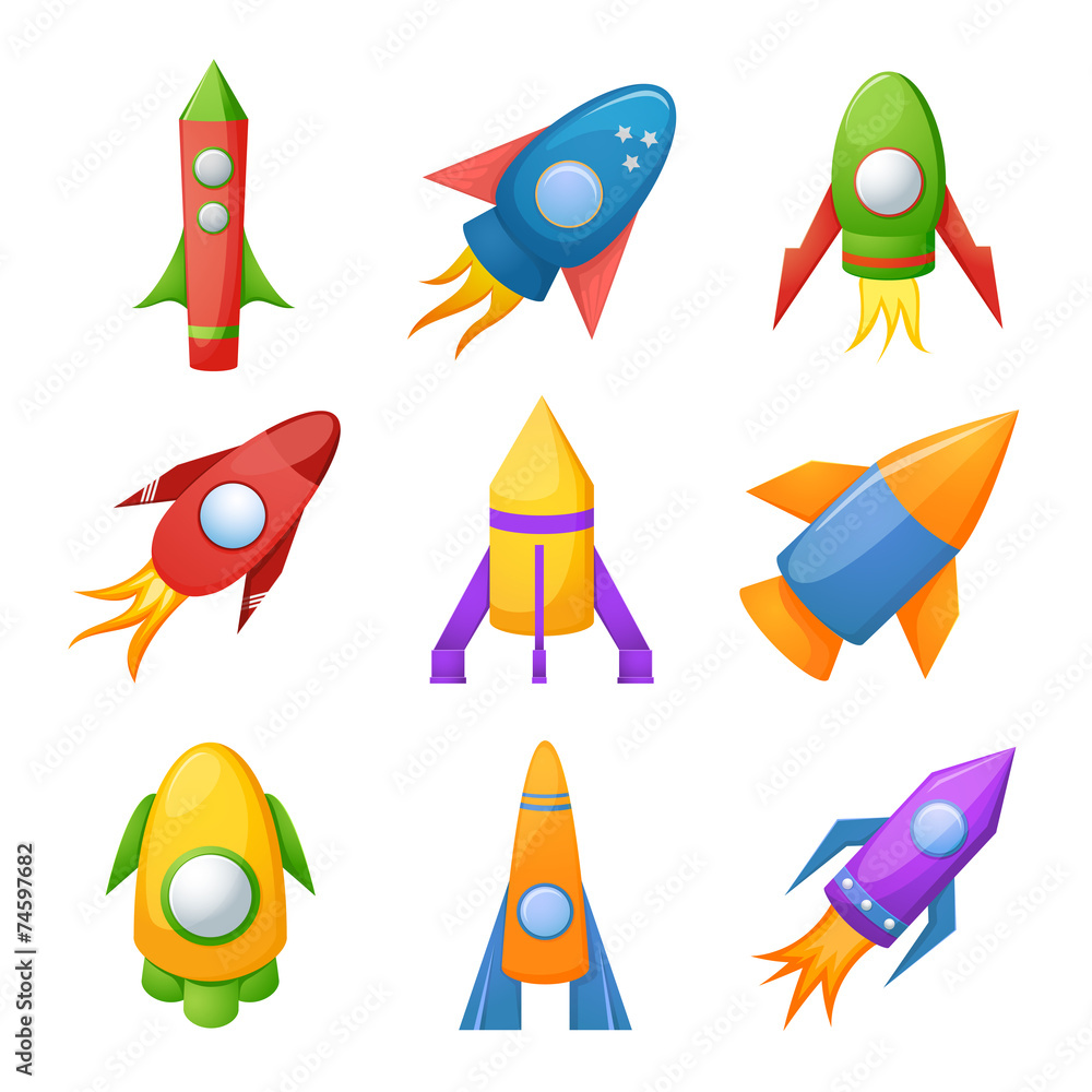 Cartoon rocket 3D vector illustration set Stock Vector | Adobe Stock