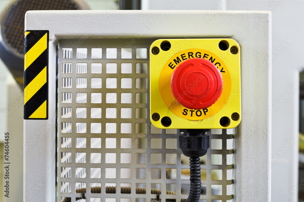 red emergency stop push button on engine Stock Photo | Adobe Stock