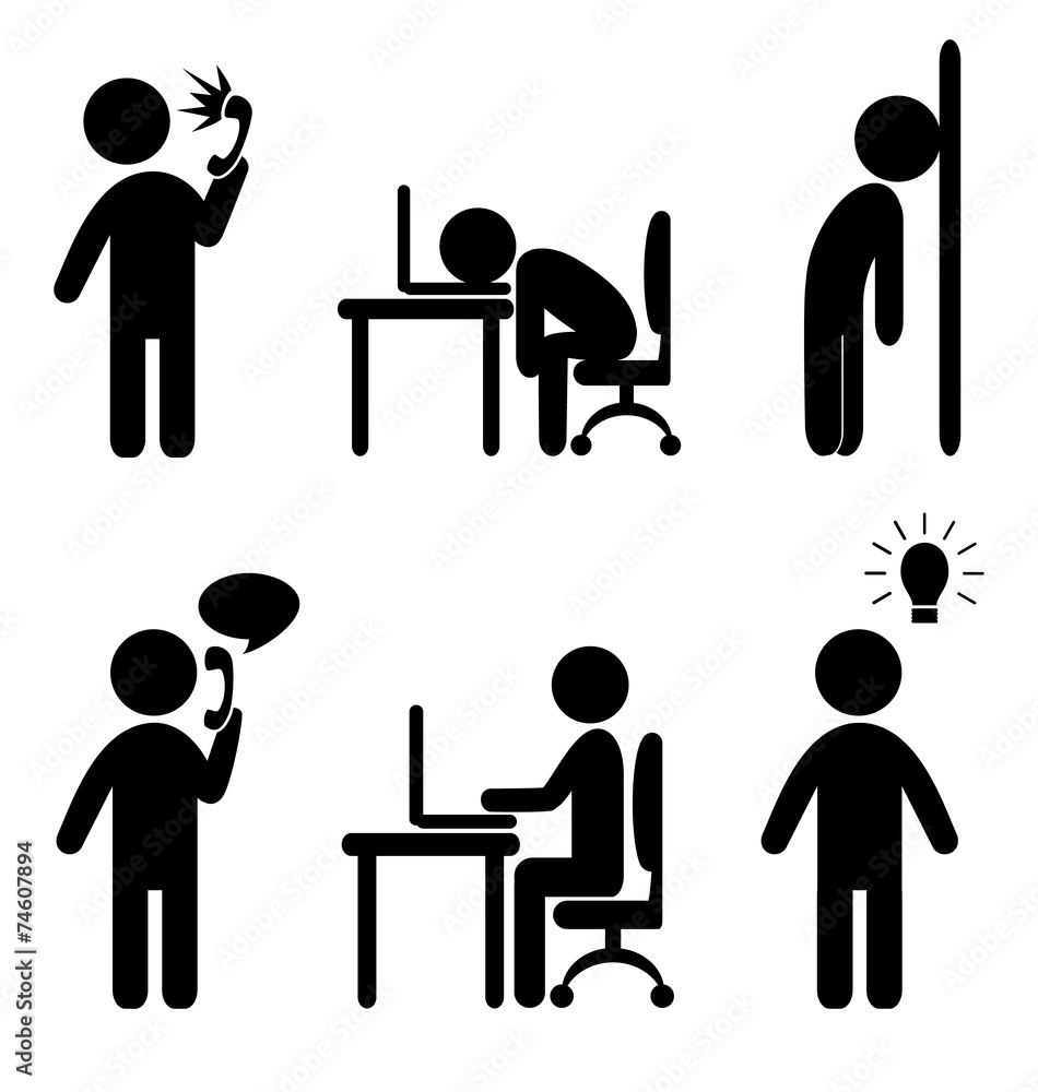 Set of business office situation flat icons isolated on white ba Stock ...
