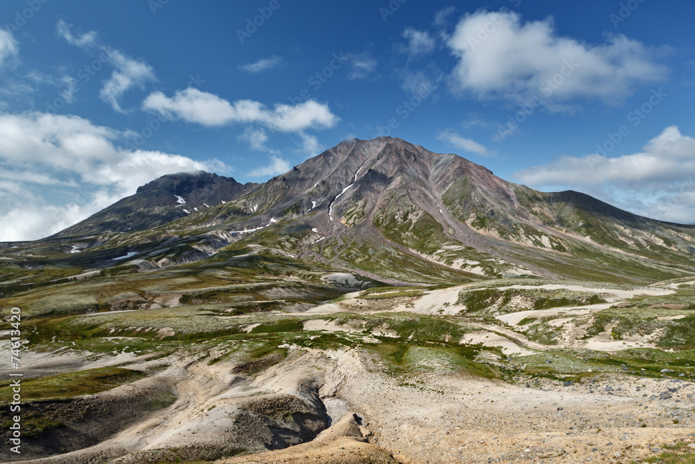 Beautiful view of Khangar Volcano - active volcano of Kamchatka Stock ...