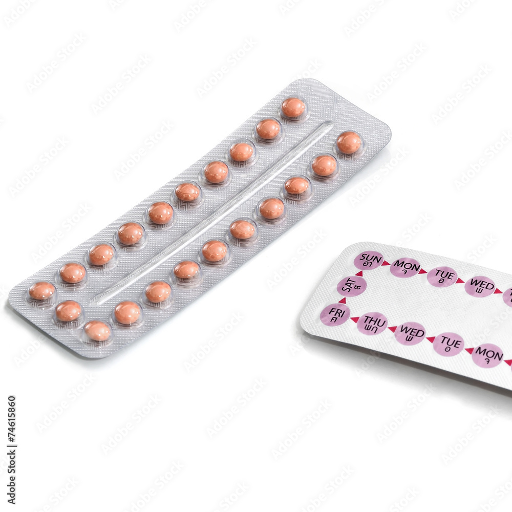 Oral contraceptive pill on white background Stock Photo | Adobe Stock