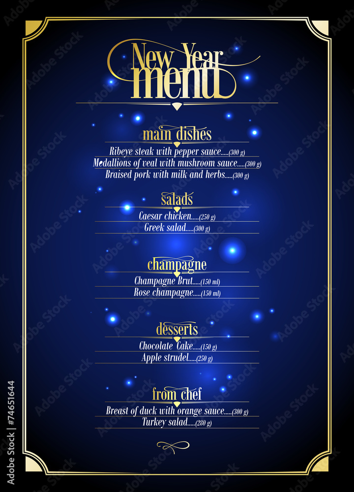 New Year menu list design. Stock Vector | Adobe Stock