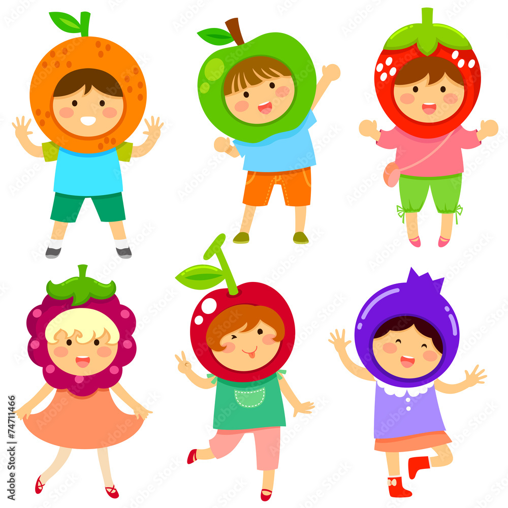 cute kids dressed like fruit Stock Vector | Adobe Stock