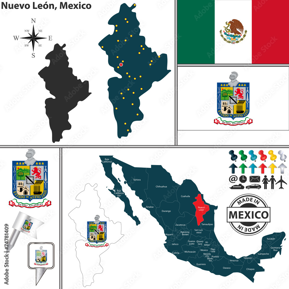Map of Nuevo Leon, Mexico Stock Vector | Adobe Stock