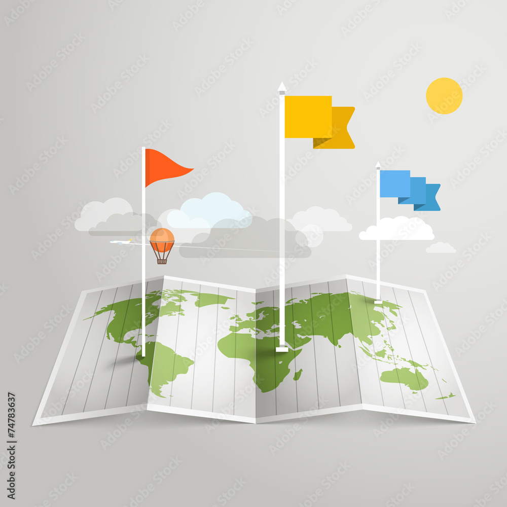 World map with different marks. Design elements Stock Vector | Adobe Stock