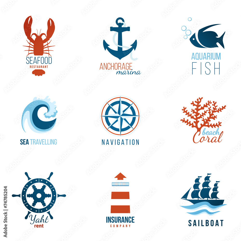 sea theme logo templates Stock Vector | Adobe Stock