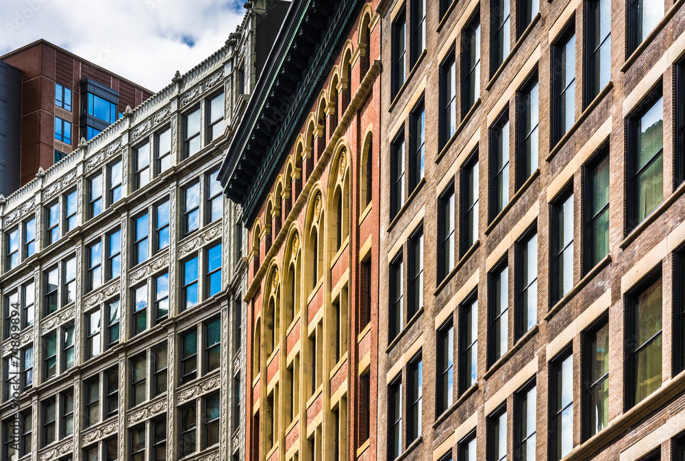 Patterns of windows on buildings in Boston, Massachusetts. Stock Photo ...