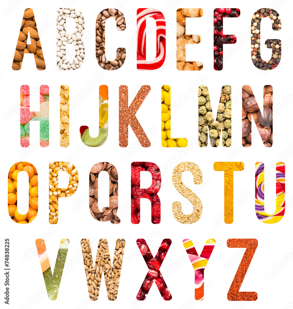 Food Alphabet Letters Isolated On White Stock Photo | Adobe Stock