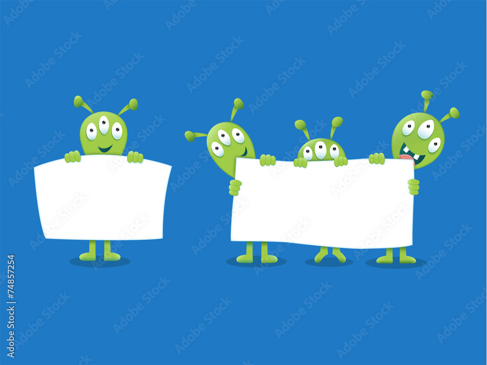 Cute Aliens holding a white sign Stock Vector | Adobe Stock