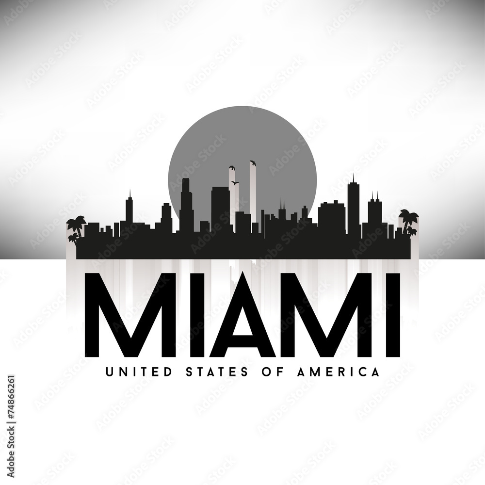 Miami USA Skyline Silhouette Black vector Stock Illustration | Adobe Stock