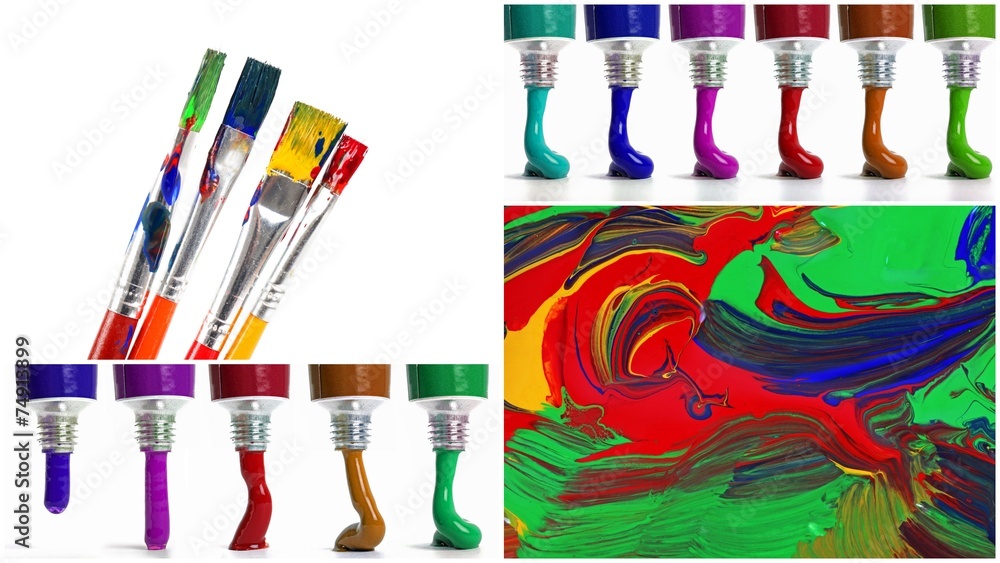 Pinsel, Farben und Malerei Stock-Foto | Adobe Stock