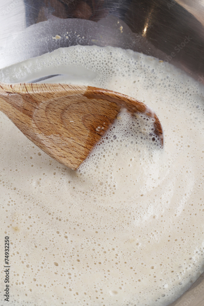 How to make yeast dough - step by step: mix dry yeast with milk Stock ...