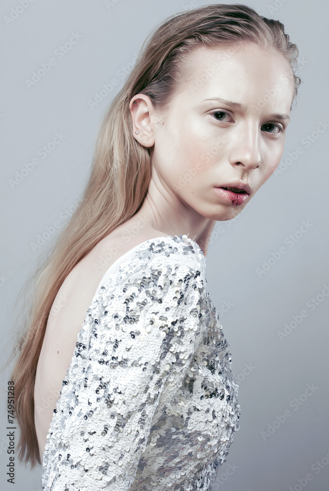white skinned young woman with blood on lips, shining skin Stock Photo ...