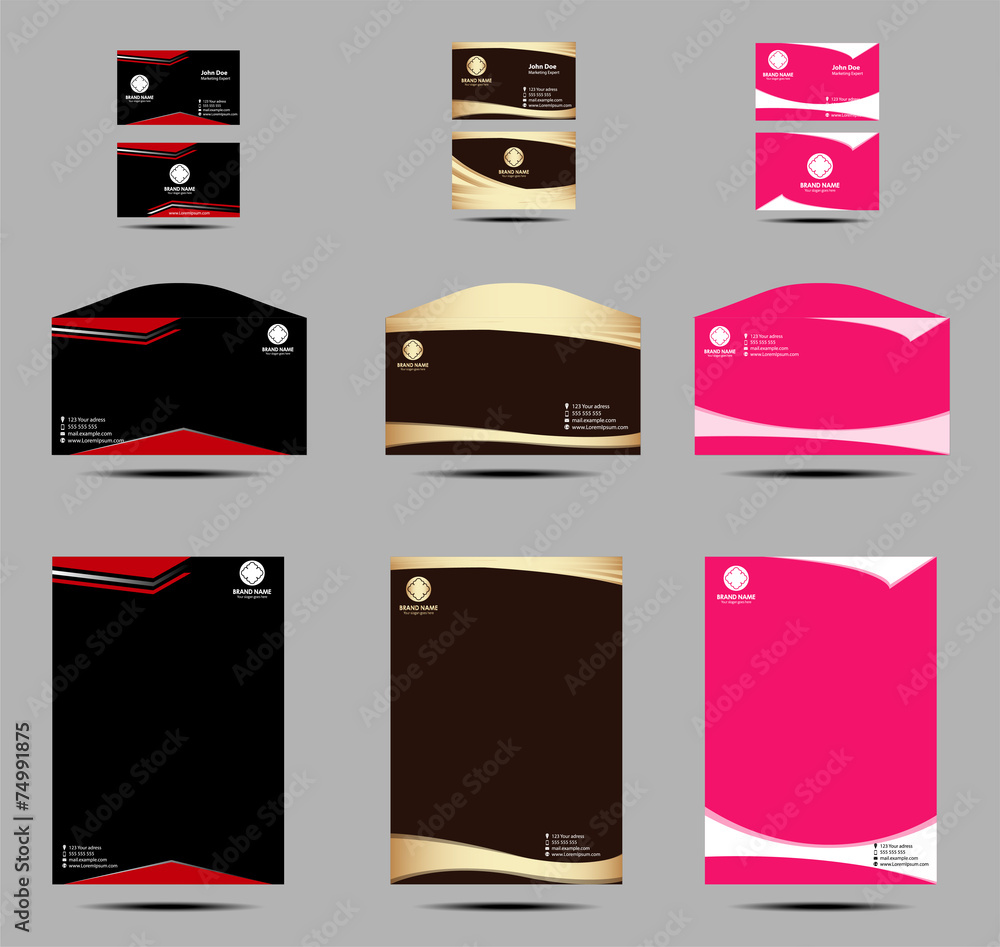Business card, envelope, letter head template design set Stock Vector ...